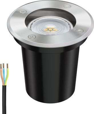 LEDs Com Boden-Einbauleuchte BOLI für außen Edelstahl rund IP67 108mm Ø inkl. LED Lampe (warmweiß, 5,4W, 510lm, 45°)