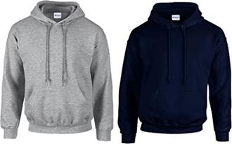 Gildan Sweat &agrave; capuche pour homme, 1 x Sportgrey + 1x Navy + 1x Hl Kauf Notizblock, L