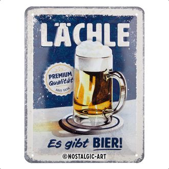 Nostalgic Art Retro Blechschild, 15 x 20 cm, L&auml;chle, es gibt Bier - Geschenk-Idee als Bar-Zubeh&ouml;r, aus Metall, Vintage Design mit Spruch, Blechschilder Spr&uuml;che, Bie
