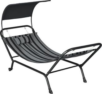 OUTSUNNY Chaise Longue Bain de Soleil transat avec auvent, roulettes et Repose-tête, en Polyester et Acier, 240 x 92 x 148 cm, Gris foncé