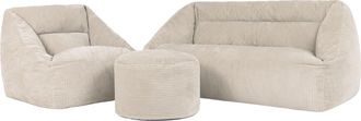 Icon Brand Cecilia Sitzsack Sofa, Sitzsack Sessel mit Runder Hocker, Hellbraun, Flauschiger Cord Stoff, 2 Sitzer Sofa Set f&uuml;r Erwachsene, Riesensitzsack mit F&uuml;ll