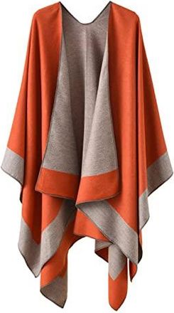 ORANDESIGNE Poncho Châle Femme Écharpe Cape Épaisse Elégant Chaud Hiver Grand Taille Foulard Chaud Ouverture Cachemire dimitation Douce Châle A Orange