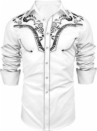 Generic Chemise Décontractée pour Hommes Imprimé À Manches Longues Chemise De Cowboy Western Bouton À La