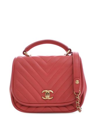 Chanel 2017-2018 mini runde CC Chevron Reversed Flap Satchel-Tasche aus Lammleder - Rosa