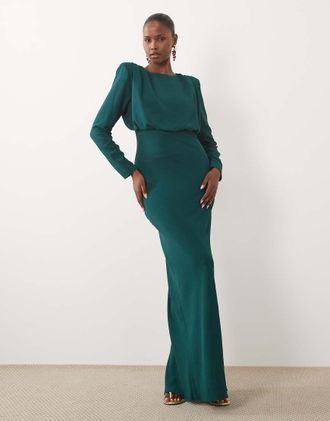 Asos robe longue &agrave; manches chauve-souris en vert bouteille