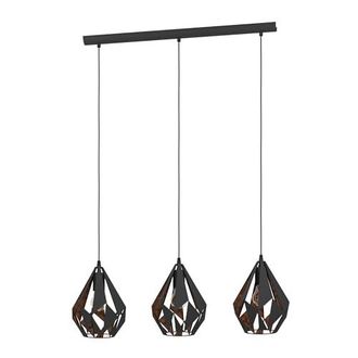 Eglo Suspension Carlton 1, lustre vintage &agrave; 3 lampes, luminaire int&eacute;rieur r&eacute;tro avec abat-jour suspendus en acier noir et cuivre, douille E27
