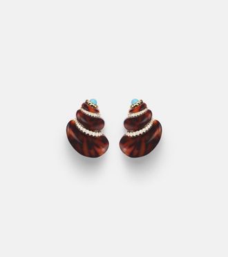 Yvonne L&eacute;on Yvonne L&eacute;on Ohrringe Coquillage aus 9kt Gelbgold und Harz mit Diamanten und T&uuml;rkis
