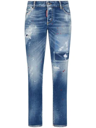 Dsquared2 jean slim &agrave; effet us&eacute; - Bleu