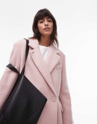 & Other Stories Manteau mi-long oversize en laine m&eacute;lang&eacute;e avec fermeture boutonn&eacute;e asym&eacute;trique - Rose