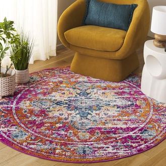 Safavieh Boho Teppich f&uuml;r Wohnzimmer, Esszimmer, Schlafzimmer - Madison Collection, Kurzer Flor, Fuschia und Gold, 155 x 155 cm