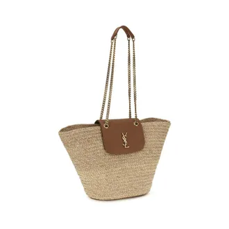 Saint Laurent Womens Beige Raffia Shoulder Bag