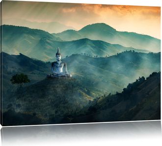 Pixxprint Buddha im Tal der Dunkelheit, Größe: 120x80cm, Leinwandbild, fertig gespannt, Wandbild, Dekoration, Kunstdruck, kein Poster