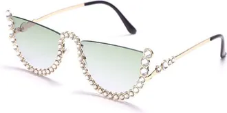 Generic Runde Sonnenbrille Damen Halbrandlose Sonnenbrille Brillen Kristall Diamant Farbverlauf Brillen