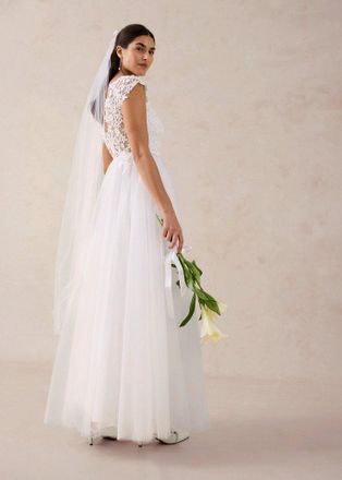 Bonprix Brautkleid ausgestellte Passform, aus T&uuml;ll mit Spitzenbesatz, Kurzarm-Design
