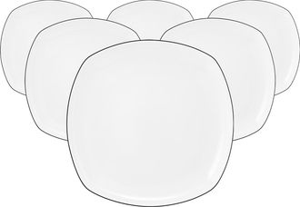 SELTMANN WEIDEN Lido Black Line Speiseteller 6er Set, ø 26 cm, Eckiger Essteller mit schwarzem Rand, Porzellan