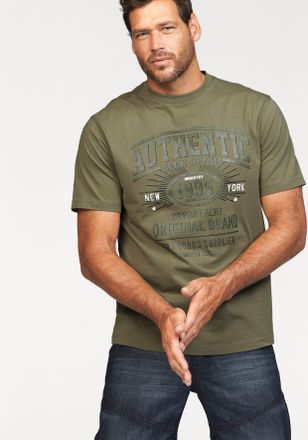 Man's World T-Shirt MANS WORLD, Herren, Gr. 4XL (68/70), gr&uuml;n (olivgr&uuml;n), Single Jersey, Obermaterial: 100% Baumwolle, bedruckt, normal, Rundhals, Shirts T-Shirt,