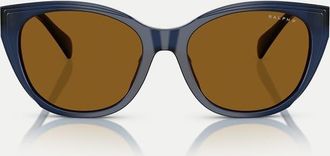 Ralph Lauren eckige polarisierte Sonnenbrille mit braunem Glas in gl&auml;nzend transparentem Blau