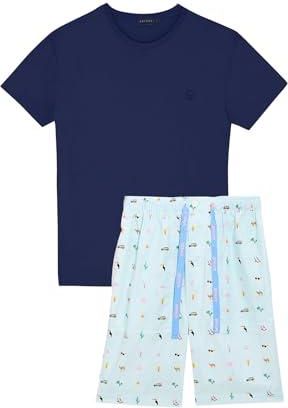 Arthur Pyjama Short Homme Summer - Ensemble de Pyjama Homme - T-Shirt Manches Courtes et Short - Coton Issu de lagriculture Biologique - Lagon - Taille XL