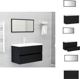 vidaXL Badmöbel-Set Schwarz Holzwerkstoff - Badezimmersatz - Schreibtisch - Spiegelschrank - Unterschrank - Handtuchhalter