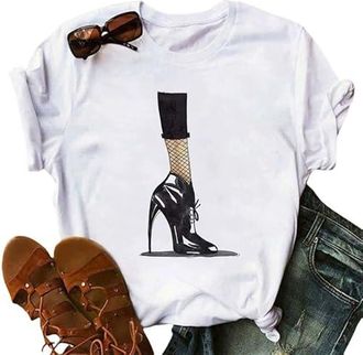 Keephen Femmes Belles & Brillantes Talons Hauts Impression 3D T-Shirt &Eacute;t&eacute; Mode Manches Courtes Blouse Pullover Tops Col Rond Tees