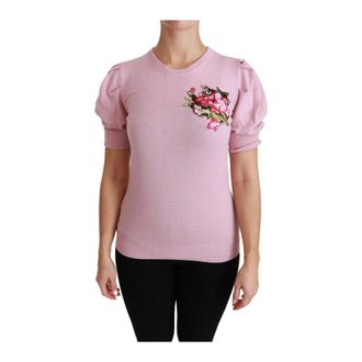 Dolce & Gabbana Femme, Tops, Rose, Taille: 42 FR Blouse &agrave; Manches Courtes et Col Rond