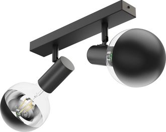 LEDs Com E27 Vintage Decken-Leuchte FARE, Retro, schwarz, schwenkbar, 2-flammig, inkl. Lampen, je 660lm, warmweiß