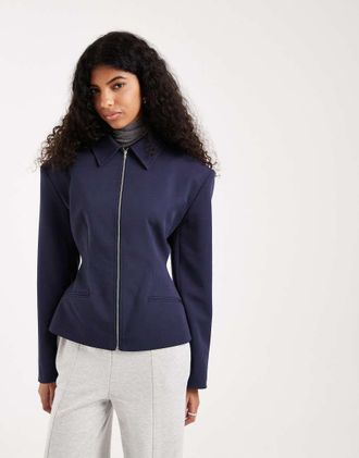 Asos Taillierte Jacke mit Rei&szlig;verschluss in Marineblau