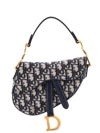 Dior sac port&eacute; &eacute;paule Saddle Handbag Oblique Canvas Mini - Bleu