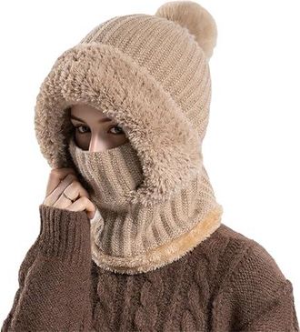 Generic Ensemble Bonnet, &eacute;charpe et Robe dhiver tricot&eacute;s, Kaki, Taille Unique, id&eacute;al pour lautomne et lhiver