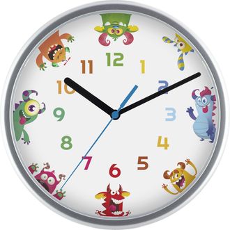 Eurotime 82330-07-Kinder-Quarzwanduhr mit schleichender Sekunde, Motiv-Zifferblatt Monster, 24 cm Durchmesser, Kunststoffgehäuse und Echtglasabdeckung