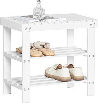 SoBuy Schuhregal aus Bambus Schuhbank mit 2 Jahren Garantie Sitzbank Breit 50cm wei&szlig; FSR02-K-W