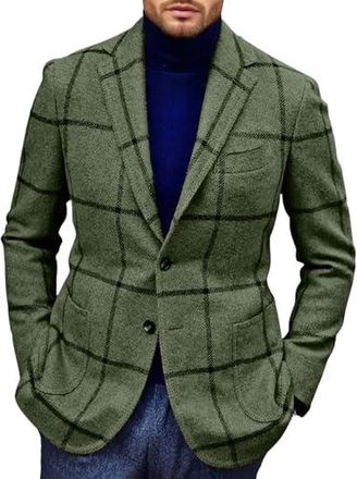 Generic Veste de Sport en Tweed pour Homme, Blazer Deux Boutons en Laine m&eacute;lang&eacute;e, Veste de Smoking habill&eacute;e pour Homme, Verte, Taille XL