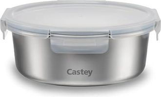 Castey Runder Behälter aus Edelstahl, 650 ml, luftdichter Verschluss mit Deckel, zur Aufbewahrung von Lebensmitteln, BPA-freier Deckel, auslaufsicheres Desig