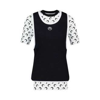 Marine Serre Layered Jersey T-Shirt mit kurzen &Auml;rmeln - - Tops - Herren - Schwarzk - L