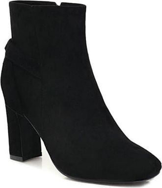 Generic Bottines tendance à bout carré pour femme - Fermeture éclair latérale avec noeud élégant - Chaussures dhiver à talon haut, Noir, 38.5 EU