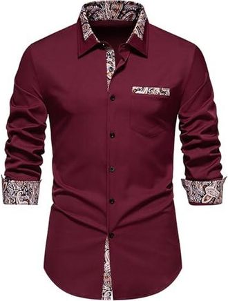 Generic Chemise d&eacute;contract&eacute;e &agrave; manches longues pour homme - Cardigan - Col blanc, rouge, XXL