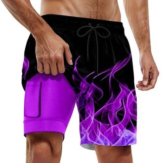 Generic Maillot de bain pour hommes &eacute;t&eacute; d&eacute;contract&eacute; plage pantalon double couche mode polyvalent d&eacute;contract&eacute; style short imprim&eacute;, lilas, 4XL