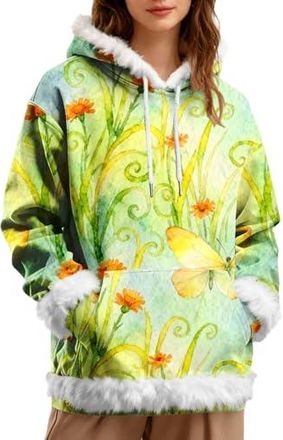 Generic Sweat à capuche surdimensionné de Noël pour homme et femme - Bordure unie - Manches longues - Avec poches - Pull de Noël 2025 pour femme - Moelleux, S