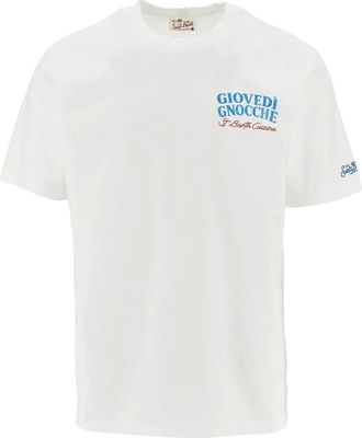 MC2 Saint Barth Homme, Tops, Blanc, Taille: S T-shirt en coton avec imprim&eacute;/broderie devant et derri&egrave;re