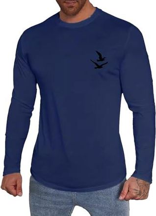 Generic Chemises &agrave; manches longues d&eacute;contract&eacute;es pour homme - Col rond - L&eacute;g&egrave;res et respirantes - Hauts confortables pour le printemps et lautomne - 2026, ble