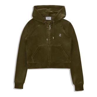 Juicy Couture Velvet Hoodie mit Strass-Logo - - Sweatshirts & Hoodies - Damen - Gr&uuml;n - M