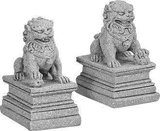 Valiclud 2 St&uuml;ck Mini Chinesische L&ouml;wen Statue 1.77 Zoll Feng Shui Deko F&uuml;r Garten Und Bonsai Wohnaccessoires Kleine Steinfigur Asiatischer W&auml;chterl&ouml;we