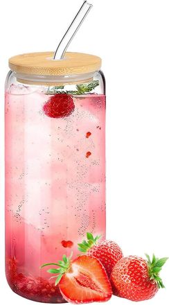 Generico Glasbecher mit Deckel und Strohhalm, 473 ml, hitzebest&auml;ndig, f&uuml;r Babys, mit Strohhalm, f&uuml;r Jugendliche und Erwachsene, Sommer, Reisen, Bar, Bier, Latt