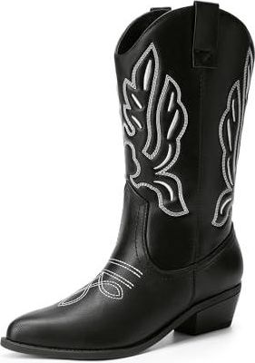 Dream Pairs Bottes Femme Classique Bottes Western pour Femmes Confortable Bottines Elégantes,Size 40,Noir-PU,DWUMMB2419