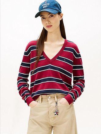 Tommy Hilfiger Pull à col en V et drapeau brodé
