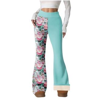 Generic Pantalon de yoga pour femme avec doublure en polaire thermique - Taille haute - Imprimé de Noël, Vert, L