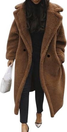Minetom Femme Hiver Manteaux À Revers Blouson Veste Polaire Chaud Jacket Épais Long Outwear Avec Poche A Marron Foncé L