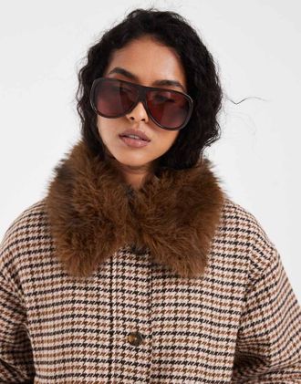 Levi's Billie Oversize-Bomberjacke mit Mikro-Karomuster und faux-fur-Kragen in Braun-Rot