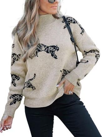 Cupshe Pull à manches longues et col haut en tricot confortable pour femme, abricot, Large