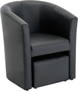 Vente-Unique Fauteuil Cabriolet et Pouf en Simili Noir Jovana